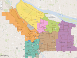 Portland, Oregon 2025 new City Council Districts – Neighborworking
